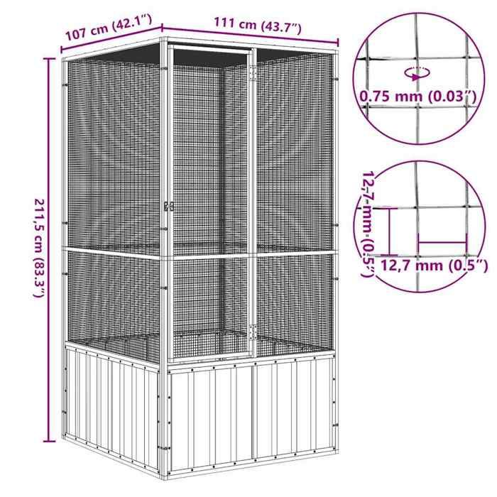 Cage à oiseaux en acier galvanisé - vidaXL - 111x107x211,5 cm - Gris ...