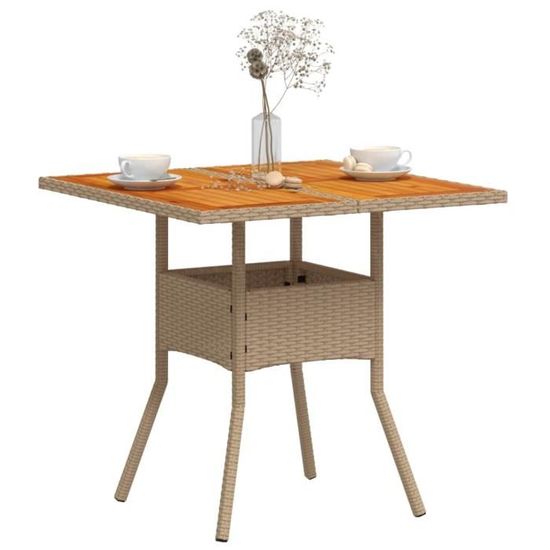 YUH Table de jardin beige 80x80x75 cm résine tressée et bois acacia YH004 AB368133 - Cdiscount ...