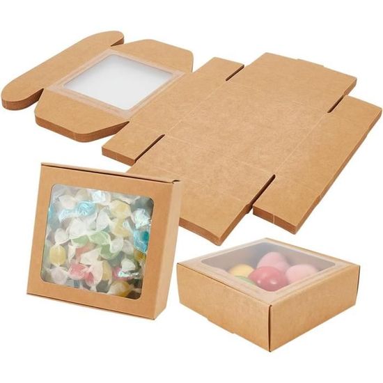 18 Paquet 10.5X10.5X4 Cm Boîte En Papier Kraft Brun Avec Fenêtres ...