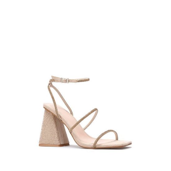 Sandales Femme - LA MODEUSE - Suédine à Strass - Beige - Boucle de ...