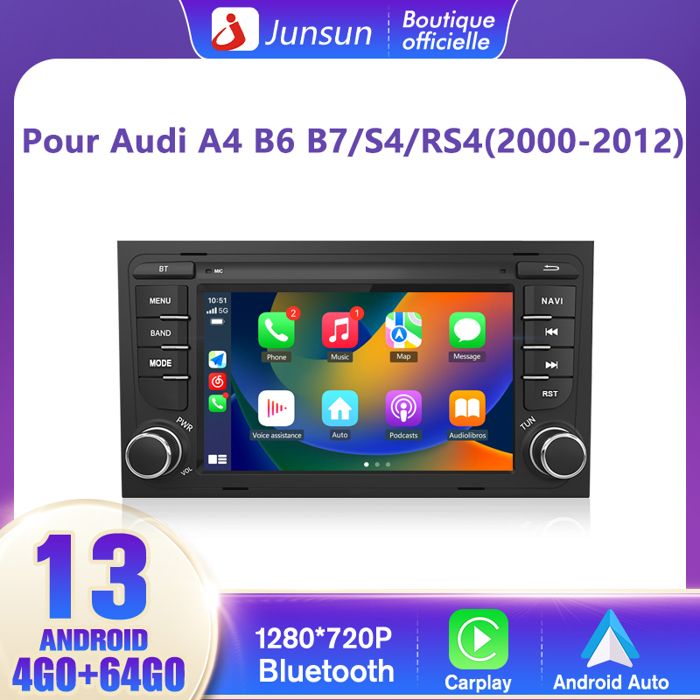 Junsun Autoradio Android 13 4Go+64Go pour Audi A4 B6 B7/S4/RS4 (2000-2012) avec 7 Pouces Écran ...
