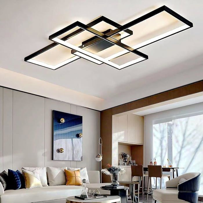 Plafonnier LED salon carré moderne 60W, éclairage géométrique ...