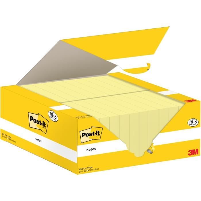 Post-it Notes, Jaune Canari, Pack Promo 18 Blocs + 6 GRATUITS, 100 ...