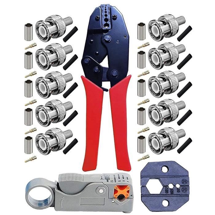 BNC Crimp Tool Set, pince à sertir à cliquet BNC-TNC et dénudeur de câble coaxial rotatif avec ...