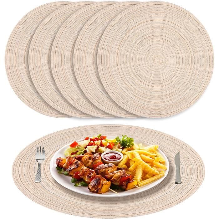 Lot De 6 Sets De Table Ronds Beiges Tressés Résistants À La Chaleur ...