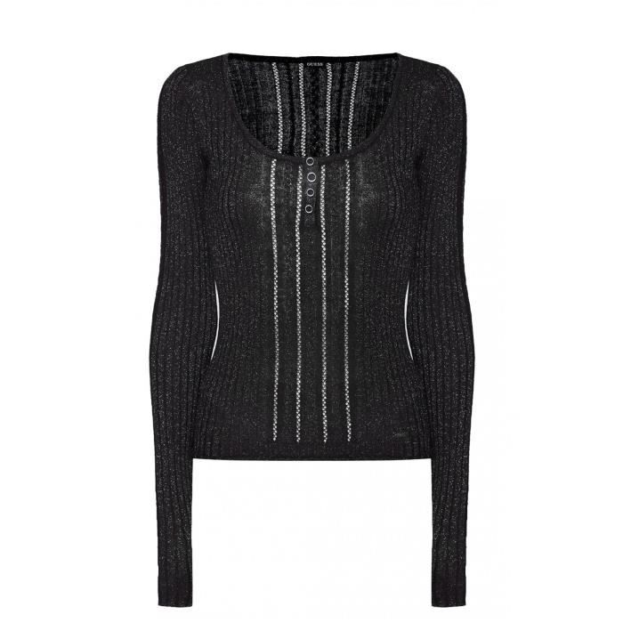 Pull fin en transparence à fils métallisé - Guess jeans - Femme Noir ...