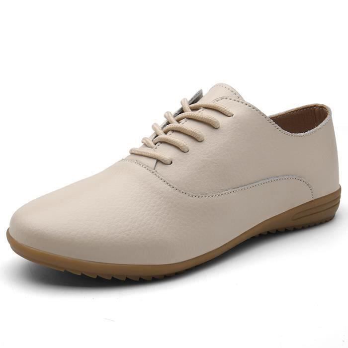 Chaussures Femme Derbies femme mode à lacets cuir souple Crème-blanc ...