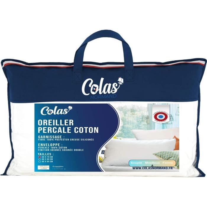 Oreiller Percale Coton Moelleux 50X70Cm Finition Soignée Confort ...