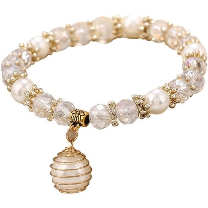 Bracelet Femme Cristal Blanc, Délicat Et Rêveur, Bracelet Pendentif ...