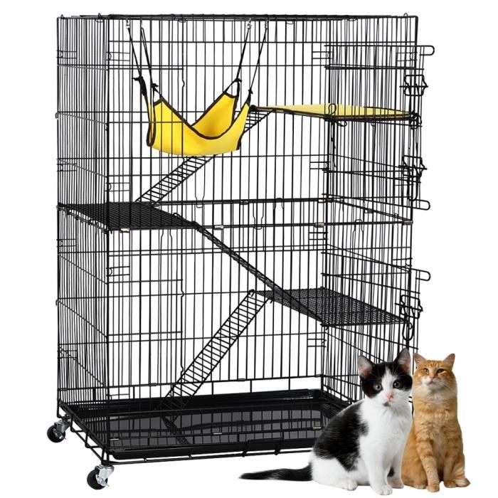 Yaheetech Cage pour animal de compagnie avec 4 niveaux avec roulettes ...