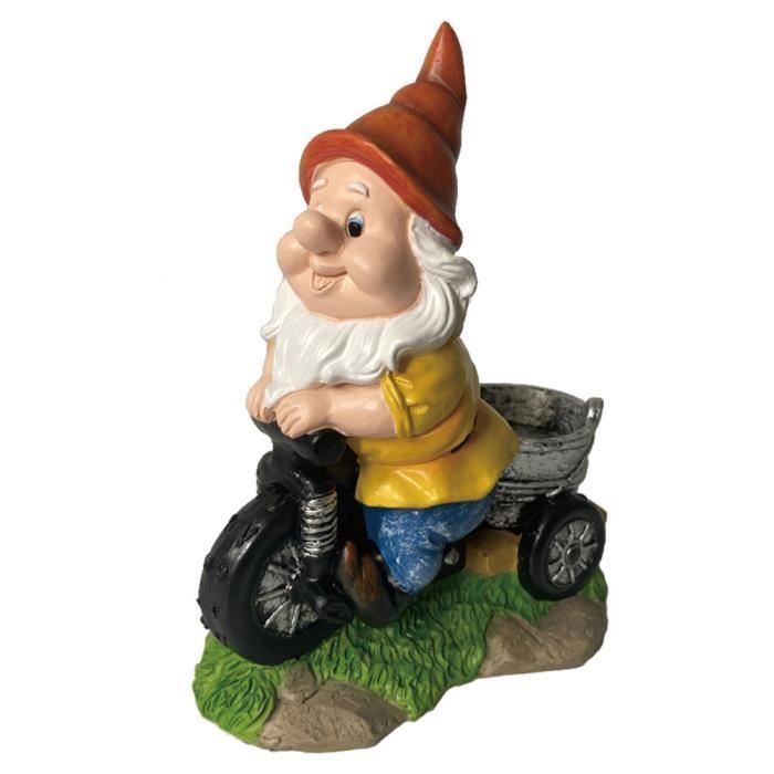 Nain de jardin Statue nain motard mangeoire à oiseaux Figurine résine ...