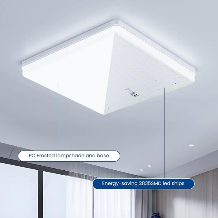 Plafonnier Led Carré 48W, 6500K Lampe de Plafond Panel, Lumiere Moderne ...