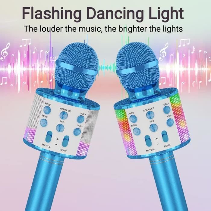 Microphone Sans Fil Karaoké, Micro Karaoke Enfant Avec Lumières Led De Danse, Microphone ...