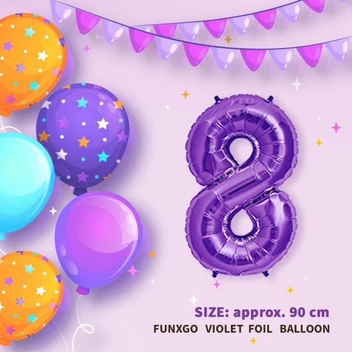 Ballon Géant Numéro 8 Violet - Ballon Decoration Anniversaire 8 Ans ...