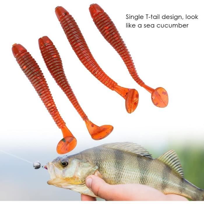 Leurres De Pêche, 50Pcs 5Cm Leurres En Plastique Souple T-Tail Grub Ver ...