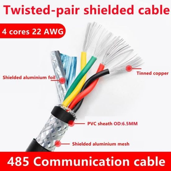 Câble-fil - RVSP - 4 Core 22AWG - Cuivre pur torsadé à paire blindée ...