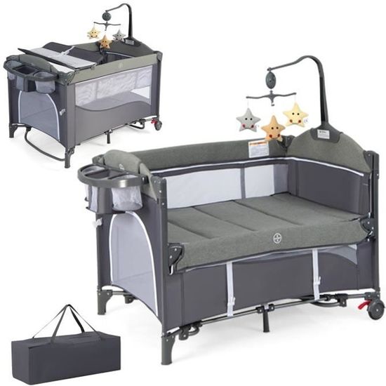 DREAMADE 5 en 1 Lit Bébé Lit Parapluie Pliable Berceau avec Matelas, Table à langer, Boîte à ...