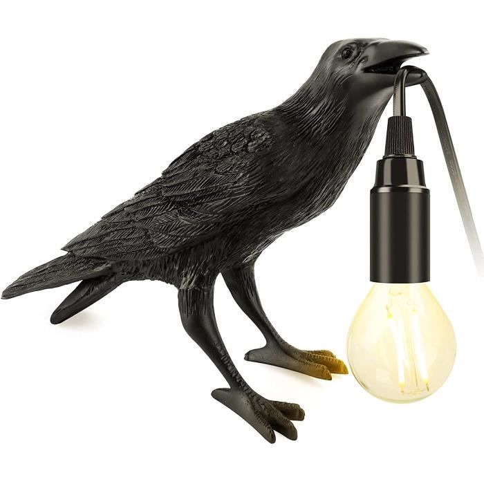 Lampe usb en forme de corbeau en résine réaliste pour table de chevet ...
