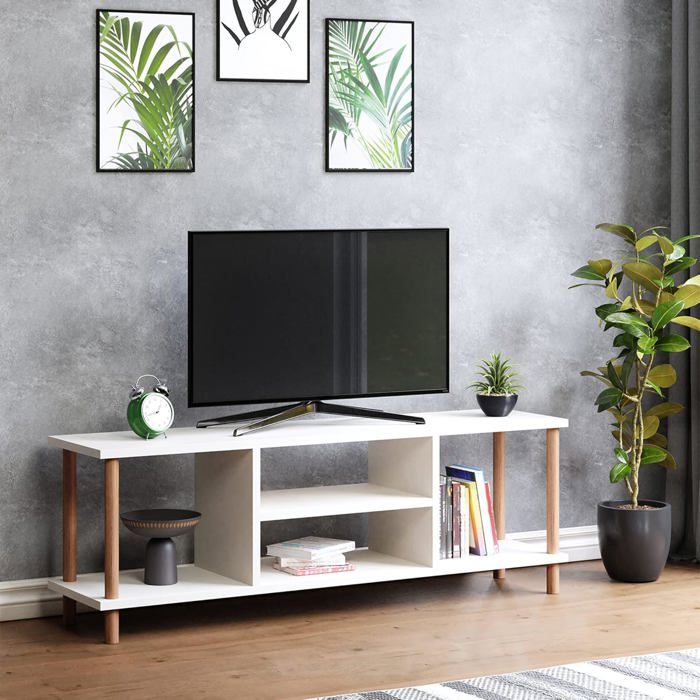 Living Room TV Stand TV Bench with Storage Spaces Beech Wood Particle ...