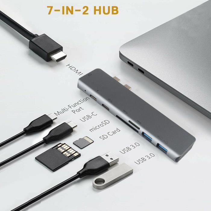 Modèle HDMI 7 en 2 - Hub Usb Thunderbolt 3 Double Type-c Pd 100w ...