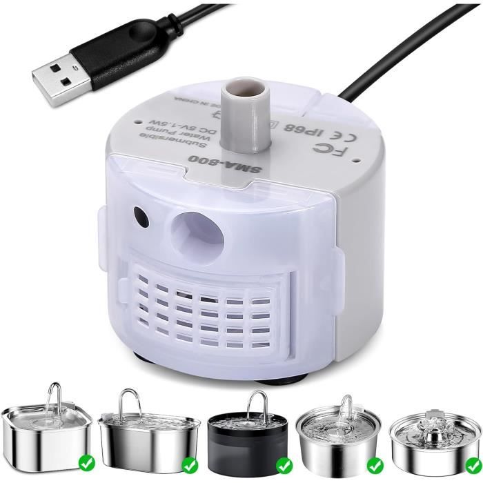 Pompe pour fontaine à chat en acier inoxydable ultra silencieuse pour fontaine à eau pour chat ...