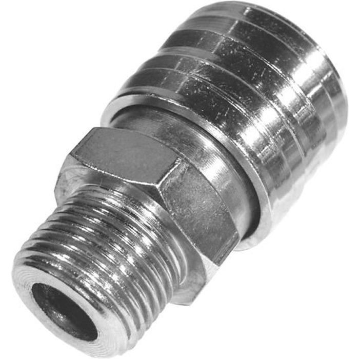 Raccord rapide femelle - MARQUE - 1/4" GAZ - Acier chromé - Pneumatique - Fileté mâle ...