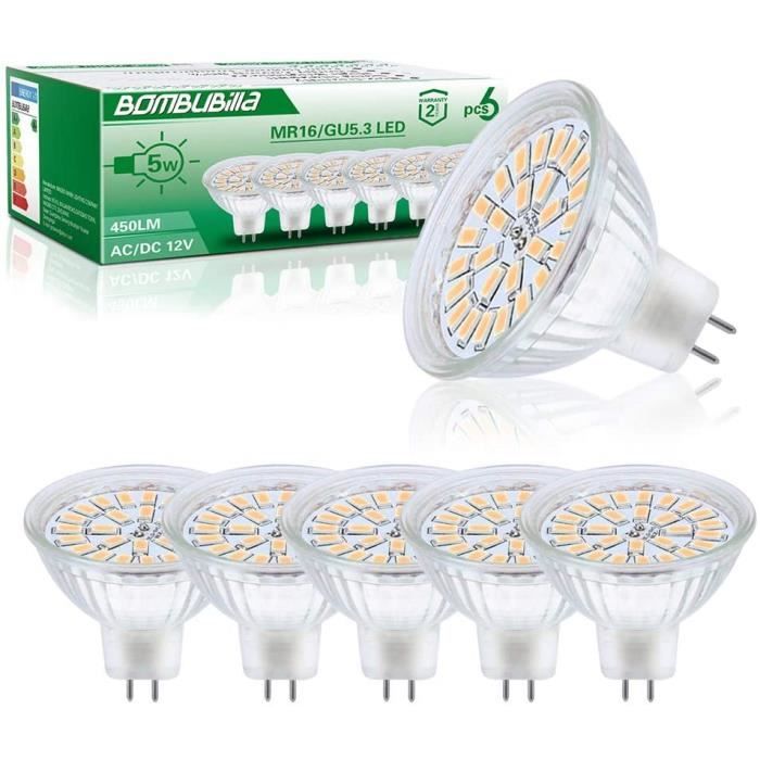 Ampoule LED MR16 GU5.3 12V, 5W Equivalent à 50W Halogène Lampe, Blanc Chaud 3000K, 450Lm ...