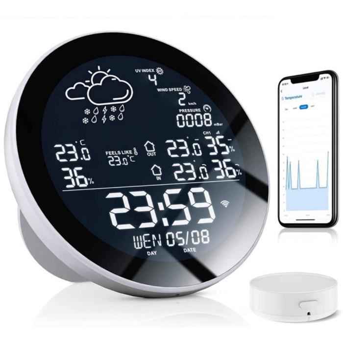 Tuya - Station météo sans fil WiFi - Pour intérieur et extérieur - Grand écran LCD - 3 ...