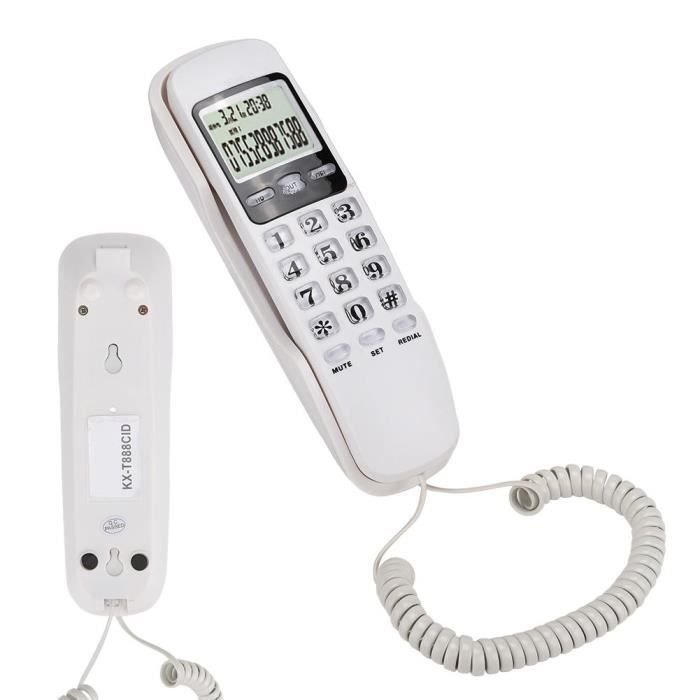 HURRISE téléphone avec identification de l'appelant KX-T888CID anglais blanc LCD Display Mini ...