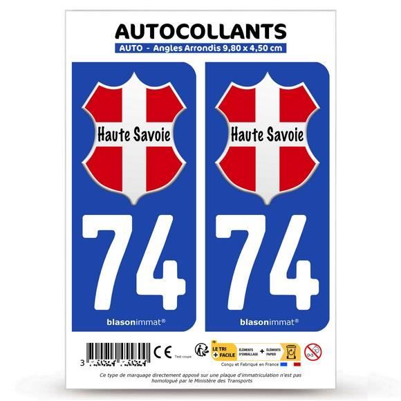 2 Autocollants plaque immatriculation Auto 74 Haute-Savoie - l ...