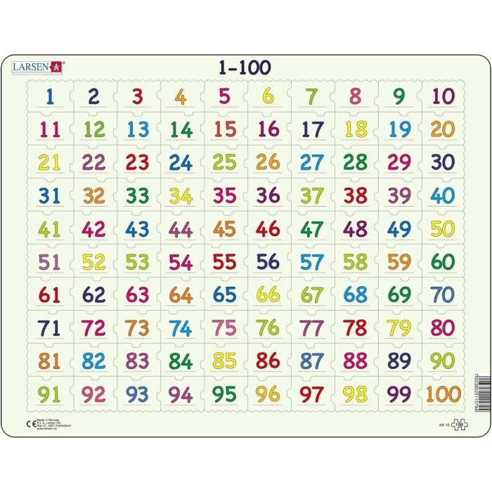 Ar10 Apprendre À Compter: Nombres De 1 À 100, Puzzle Cadre Avec De 100 ...