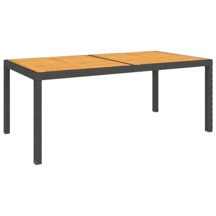 ETO- Table de jardin 150x90x75 cm Résine tressée et bois acacia Noir ...