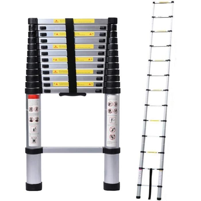 Échelle Télescopique Pliante,5M Échelle Escabeau Télescopique en ...