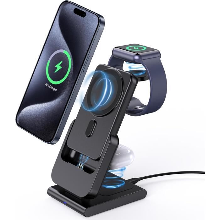 Station De Recharge Magnétique Portable Sans Fil 3 En 1 Pour Iphone 15 ...