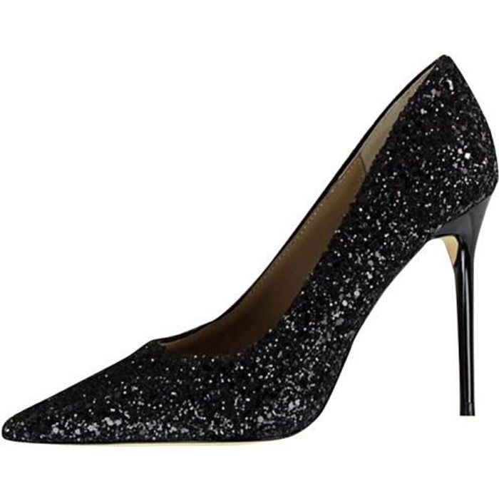 Escarpins Femme Sexy Sparkle Bout Pointu Fermé Talon Haut Aiguille ...