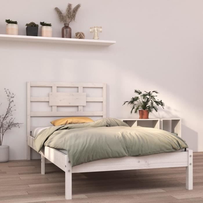 Lit Simple 90x200cm, Structure de lit en Bois massif 1 personne-1 place ...