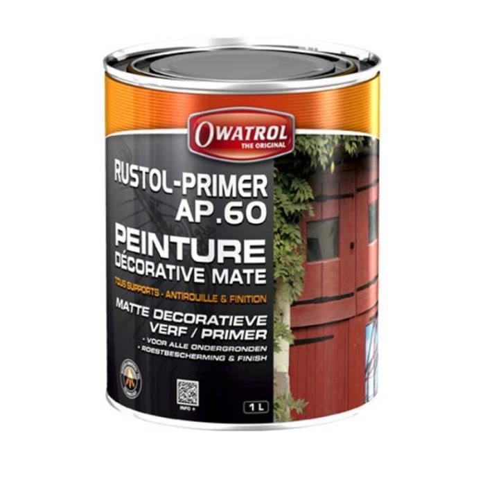 Primaire finition antirouille RUSTOL-PRIMER AP.60 OWATROL - 0.5 Litre - Noir - Cdiscount Bricolage