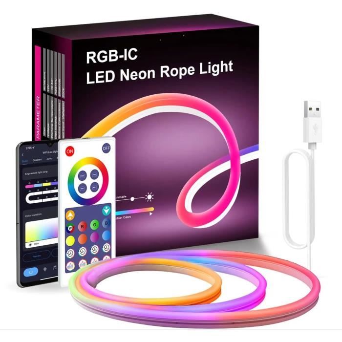 Kit Neon Led 3 Metres Rgbic Étanche Ip65, Idéal Pour Ruban Mural Gaming Bande Led Exterieur ...