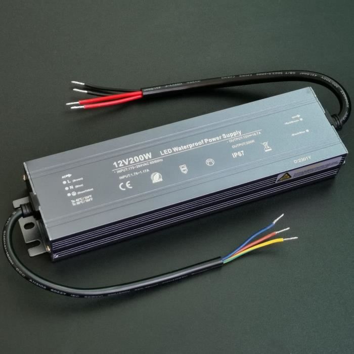 Transformateur 220V 12V 200W, Transformateur Led Étanche Ip67, Alimentation 12V Convient Aux ...