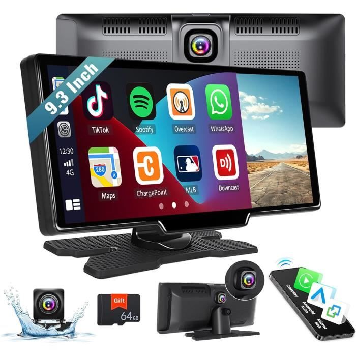 Ecran Carplay Voiture sans Fil Carplay Android Auto avec 4K Dash Cam, 9 ...