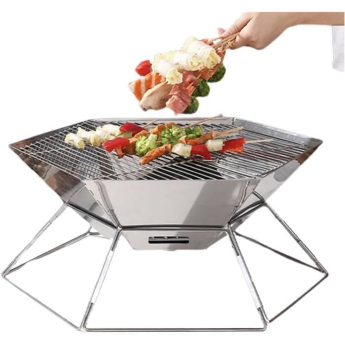 Barbecue à charbon portable, barbecue à charbon de bois, grand barbecue hexagonal pliable for ...