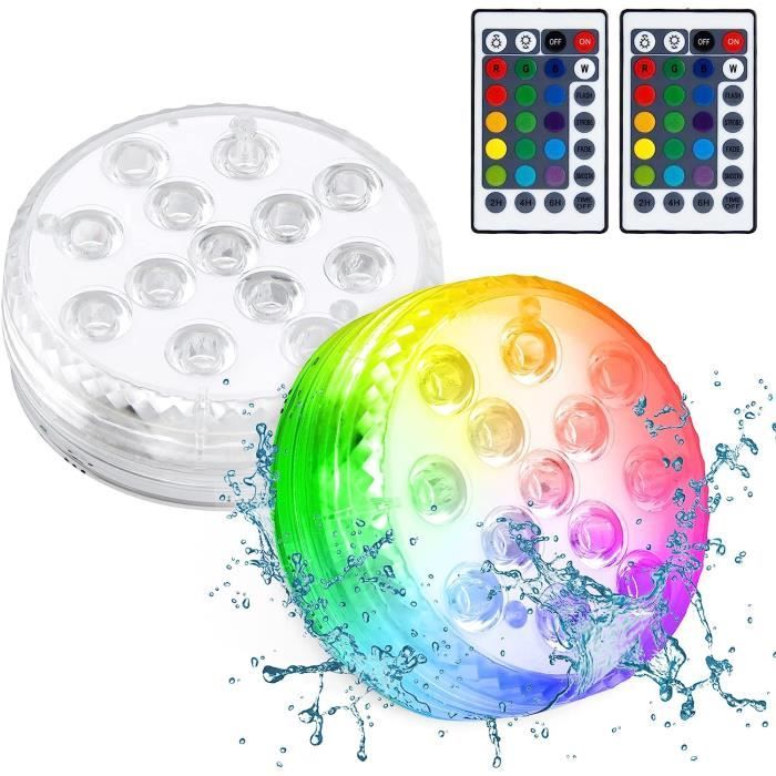 Lumière Led Submersible, 2Pcs Mini Lumière Piscine Led Lampe Aquarium Avec 4 Télécommandes Rgb ...