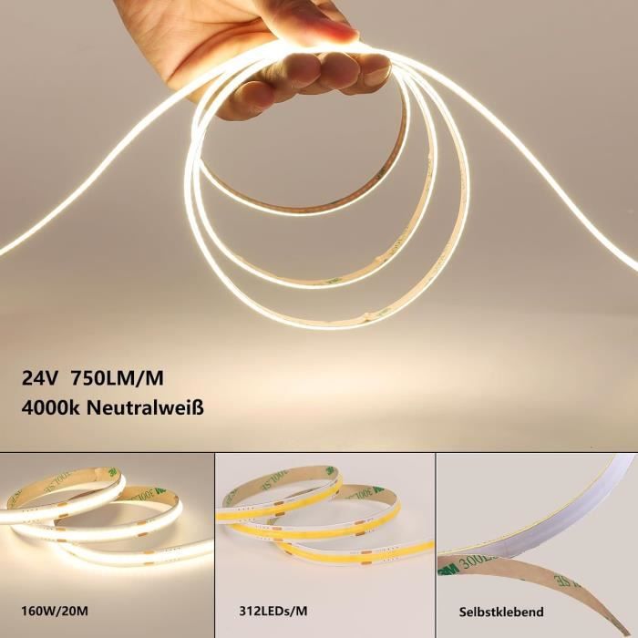 Ruban LED - A748 - 20M - 4000K Blanc Naturel - 15000LM Haute Luminosité ...