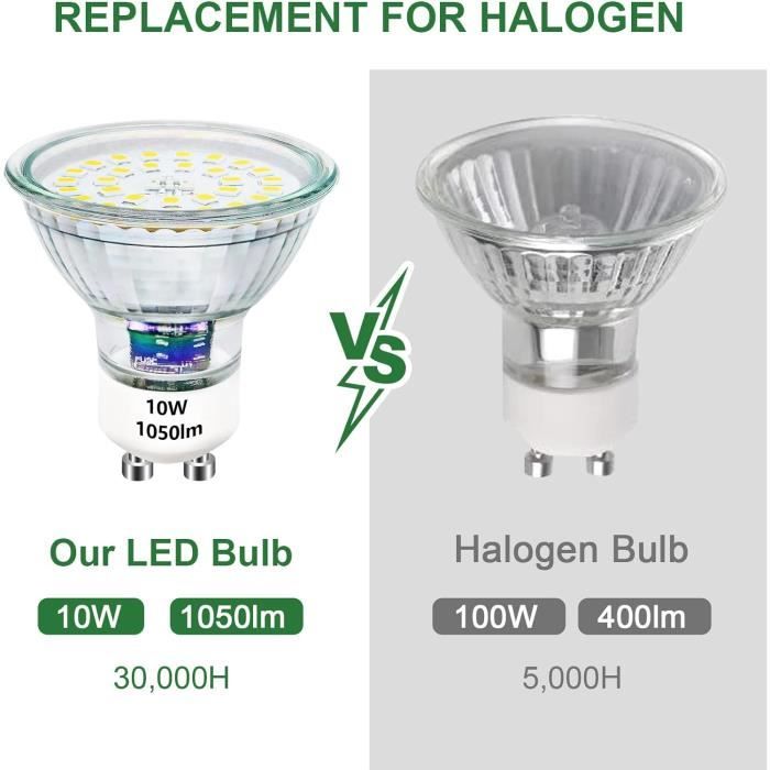 Ampoule LED GU10 10W Remplace 100W halogène 6000K Base verre 1050LM ...