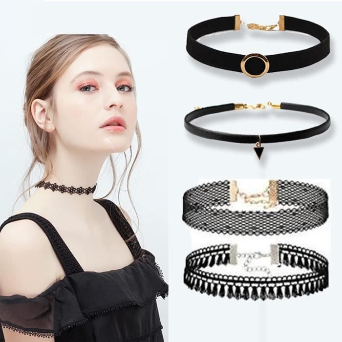 40 Pièce Ensemble De Colliers Ras Du Cou Noir Gothique Tatouage Choker ...