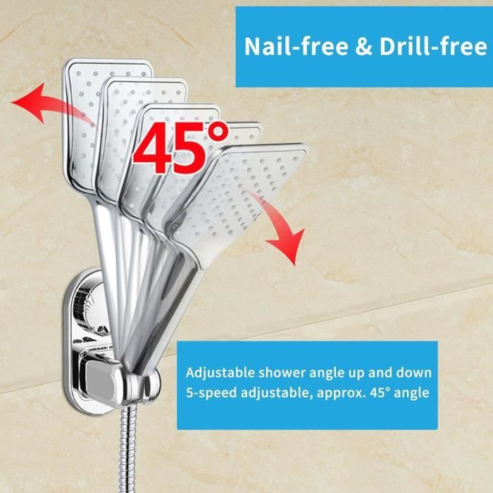 Support de Douche Reglable sans Percage, Ventouse Orientable Support ...