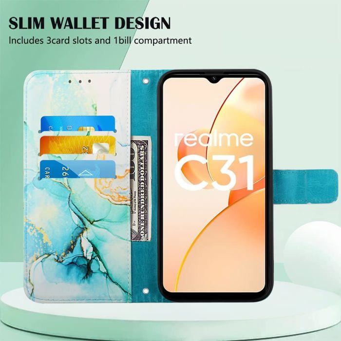 Étui en cuir PU Flip Walle pour Realme C31 avec support, fentes pour ...