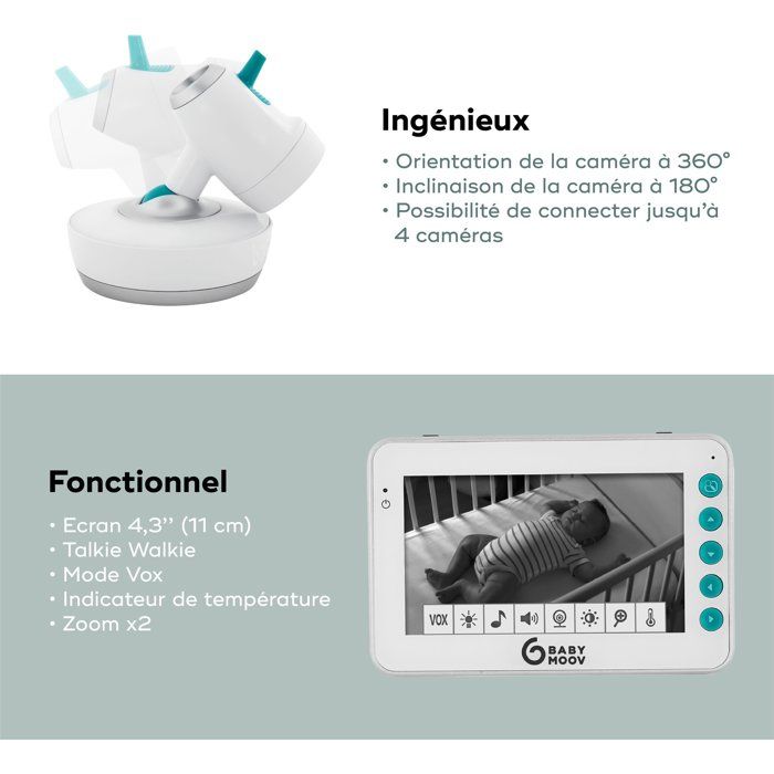 Babyphone - BABYMOOV - Portée de 300m - Caméra YOO Moov Motorisée ...