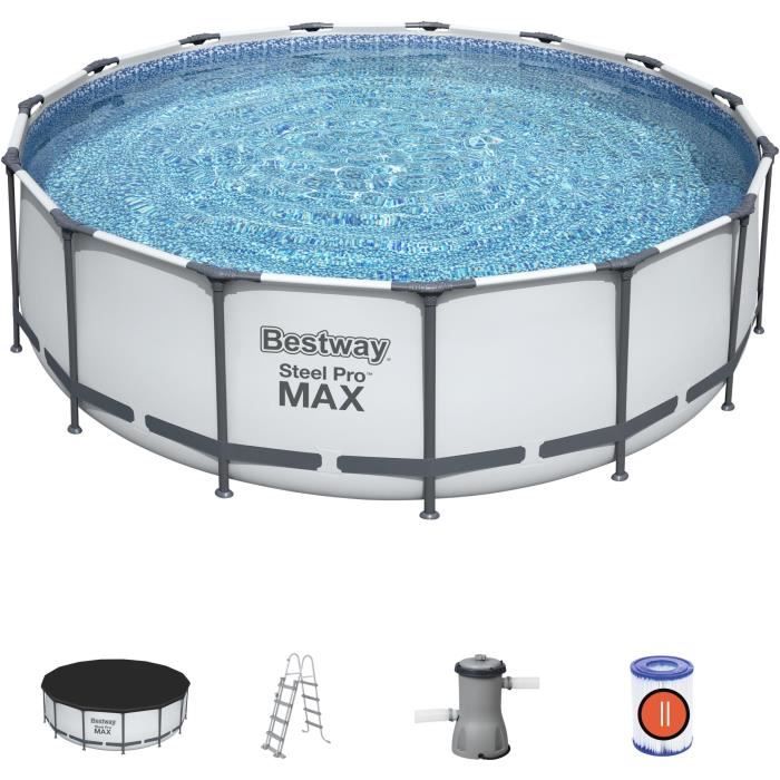 Kit Piscine hors sol tubulaire BESTWAY Steel Pro Max - 457 x 122 cm - Ronde (Livrée avec pompe ...