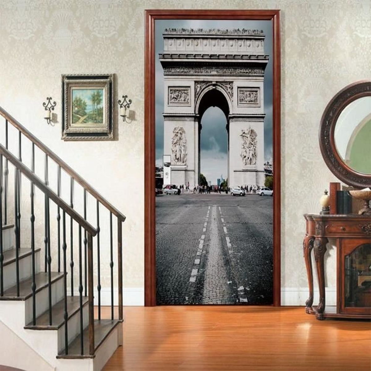 Sticker Porte Autocollant Poster De Porte 3D Arc De Triomphe Affiche De ...